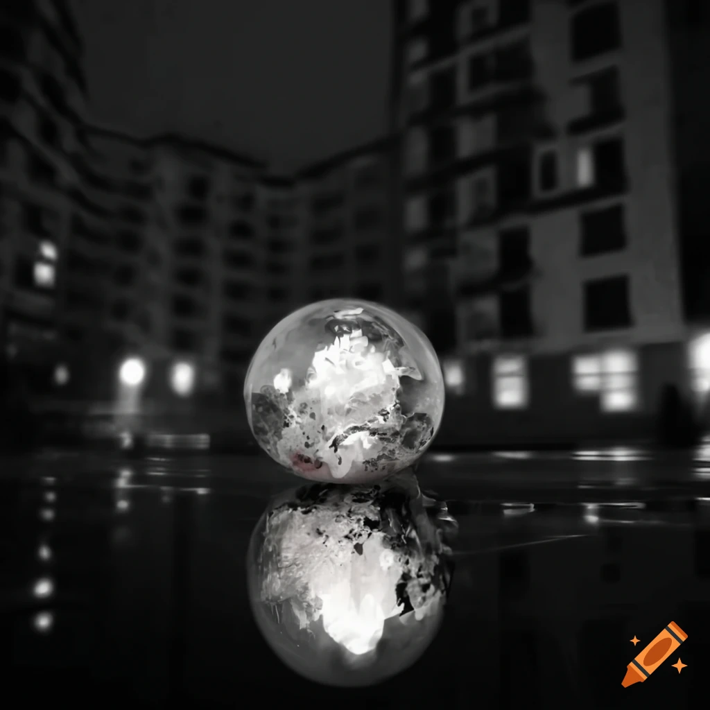 Fortune teller crystal ball with exploding car in low-income housing ...