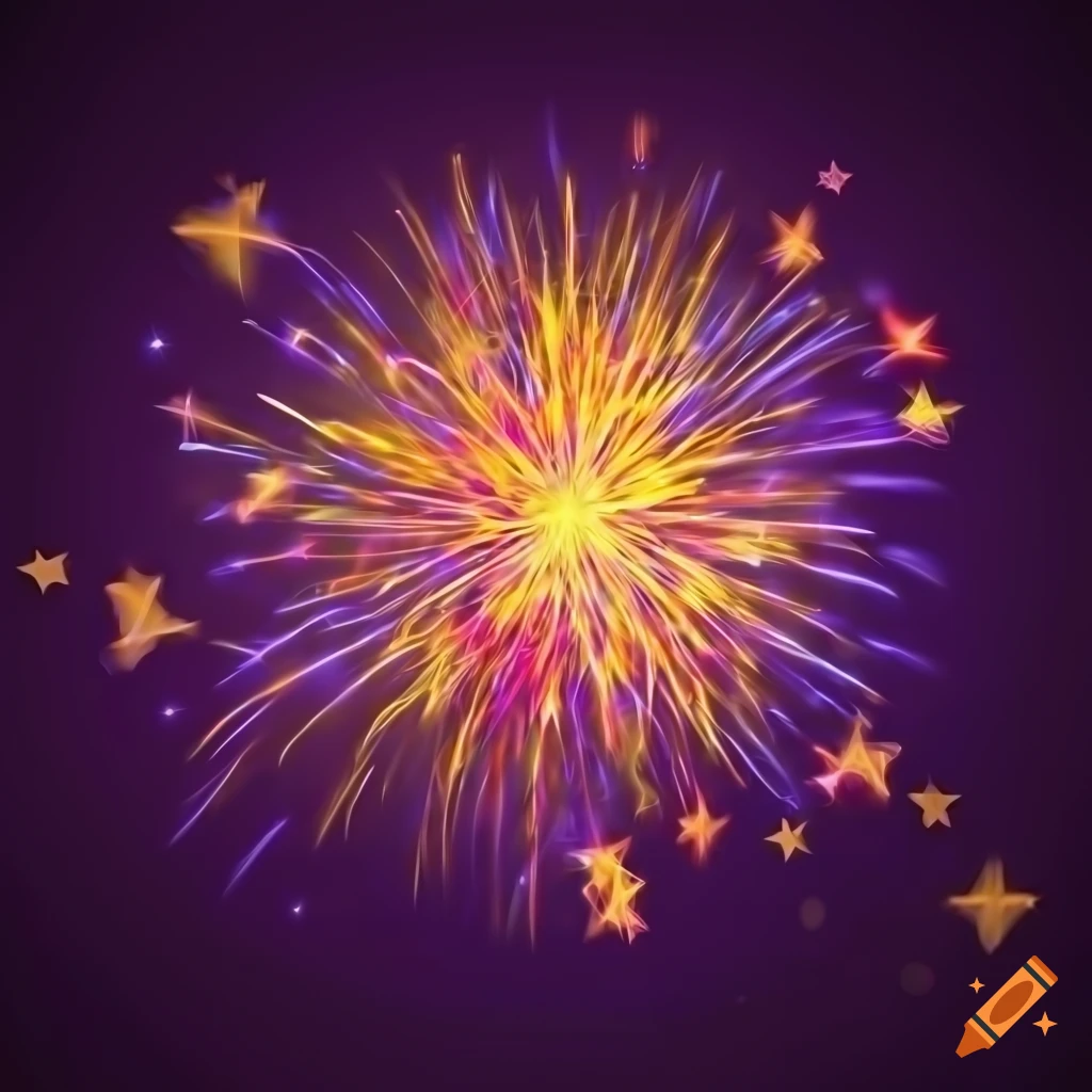 Colorful fireworks on a gradient background with glowing stars on Craiyon