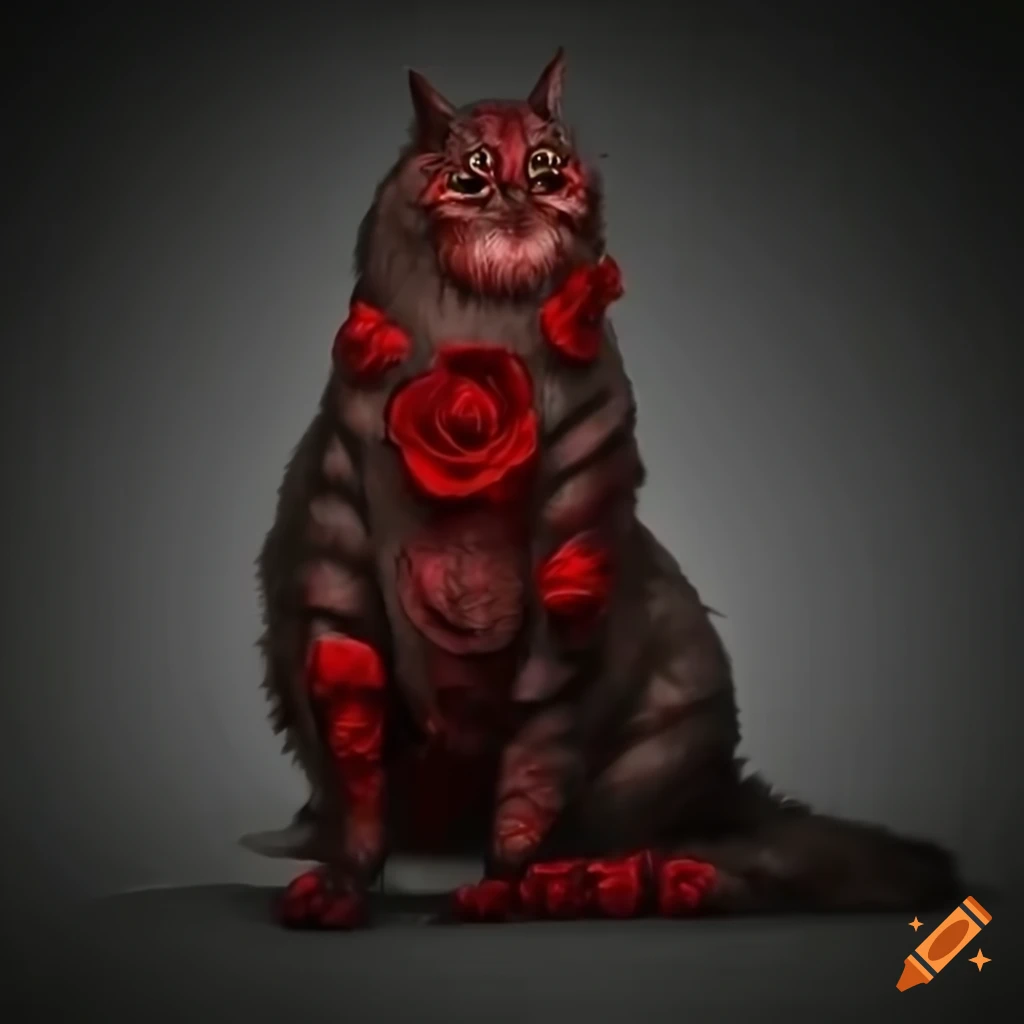Twisted horrifying creature with red roses infected norwegian forest ...