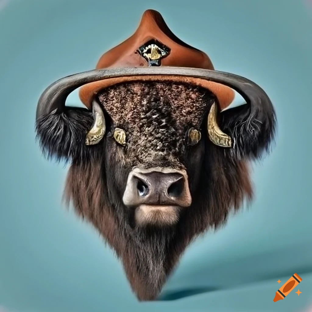 Buffalo head wearing a rcmp stetson on Craiyon