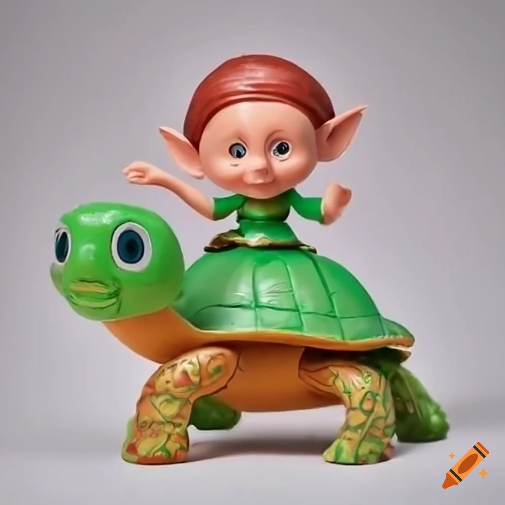 Forest-elf riding a wind-up toy turtle on Craiyon