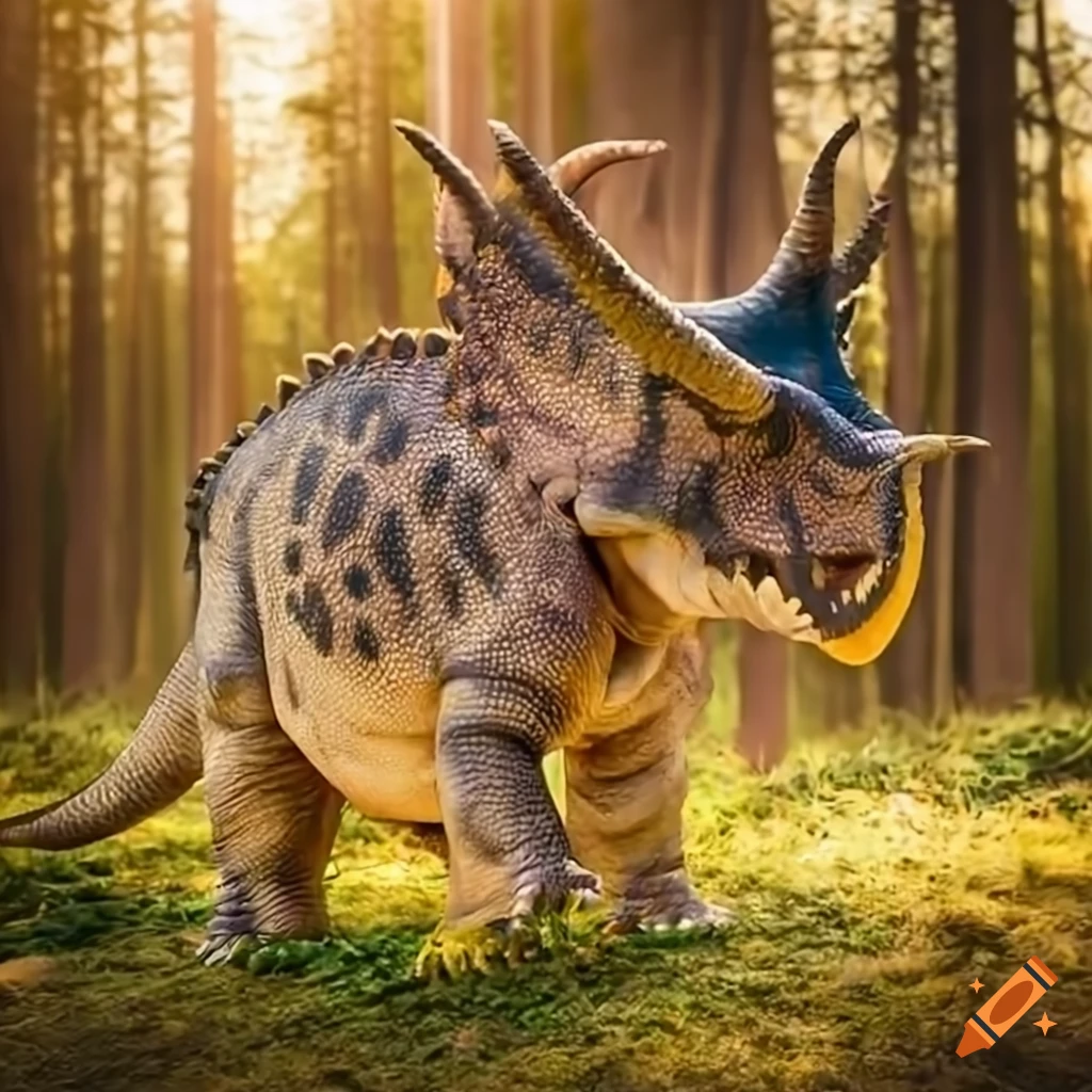 Small bipedal microceratops in natural forest environment with warm ...
