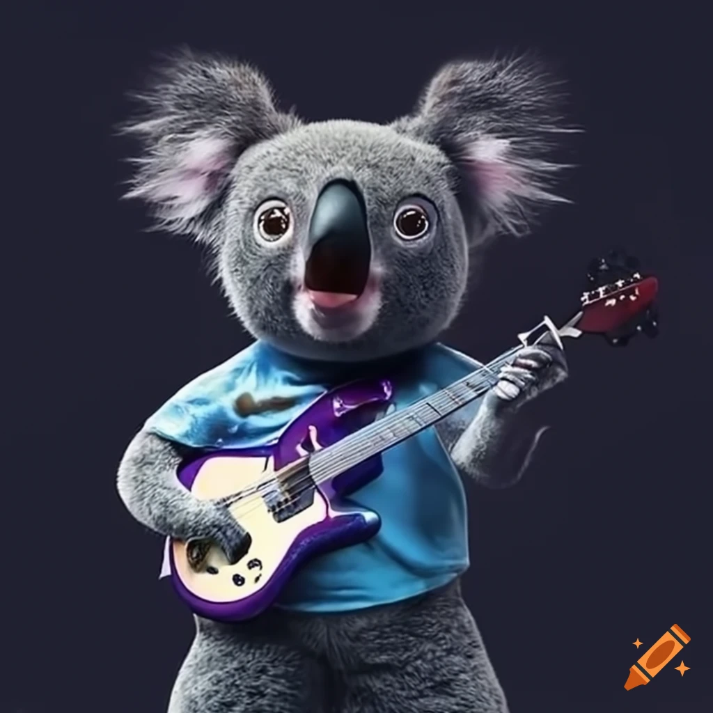 Koala bear in a manchester city shirt holding an elvis guitar on Craiyon
