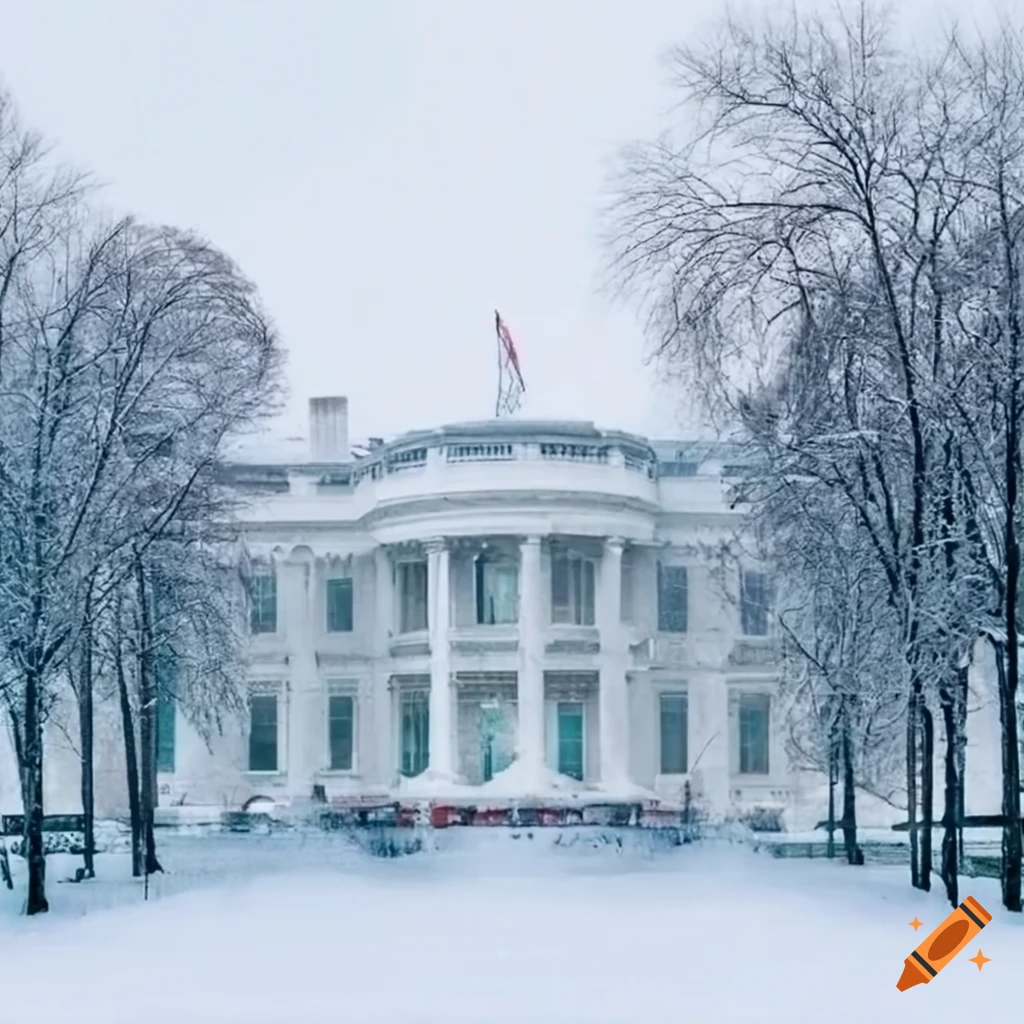 Snow-covered ruins of the white house in post-apocalyptic washington dc ...