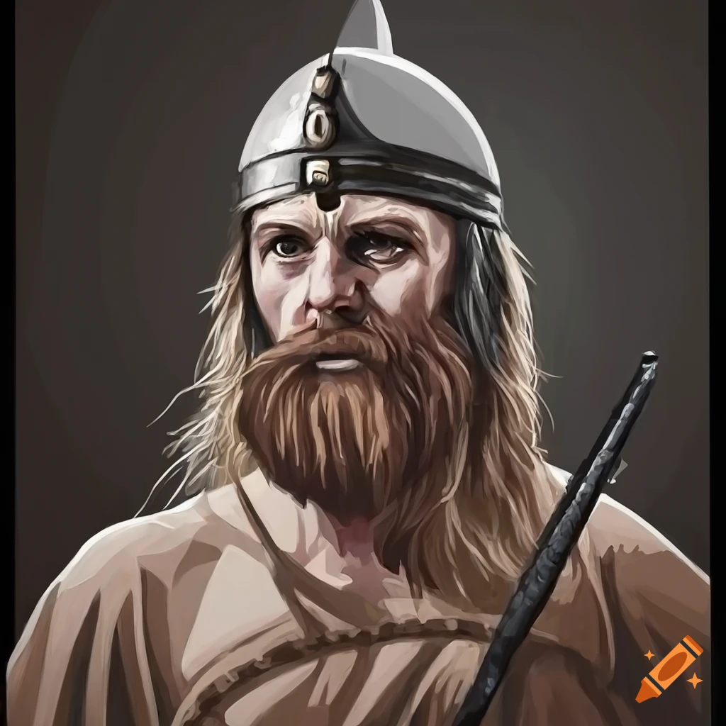 Portrait of an ancient franks warrior with brown hair and beard on Craiyon