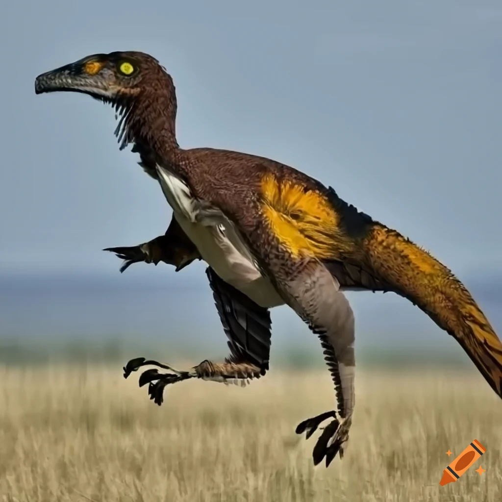 Feathered utahraptor with owl-like colors in the wild on Craiyon