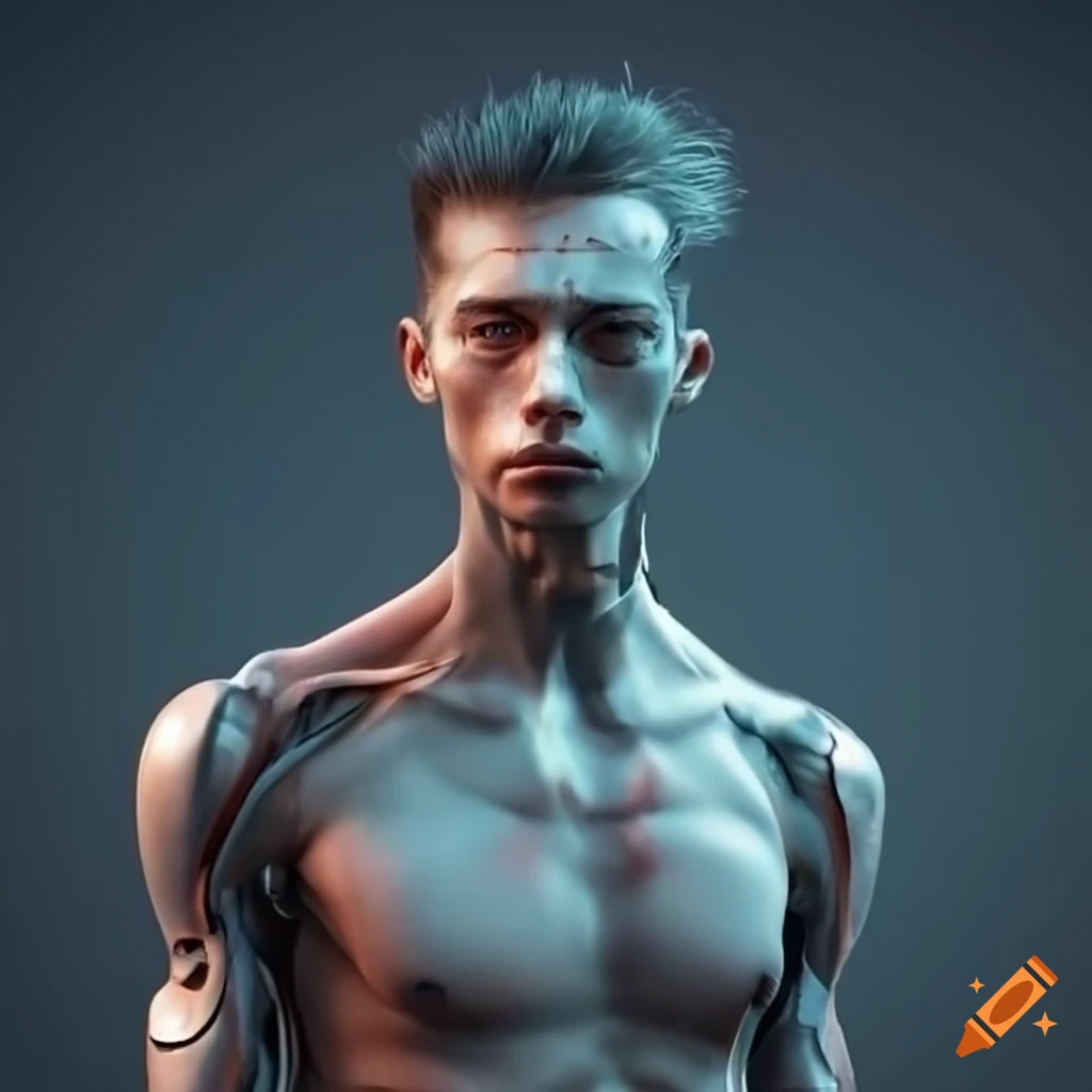 PhotoRealistic image of a male cyborg made of electricity and tesla ...