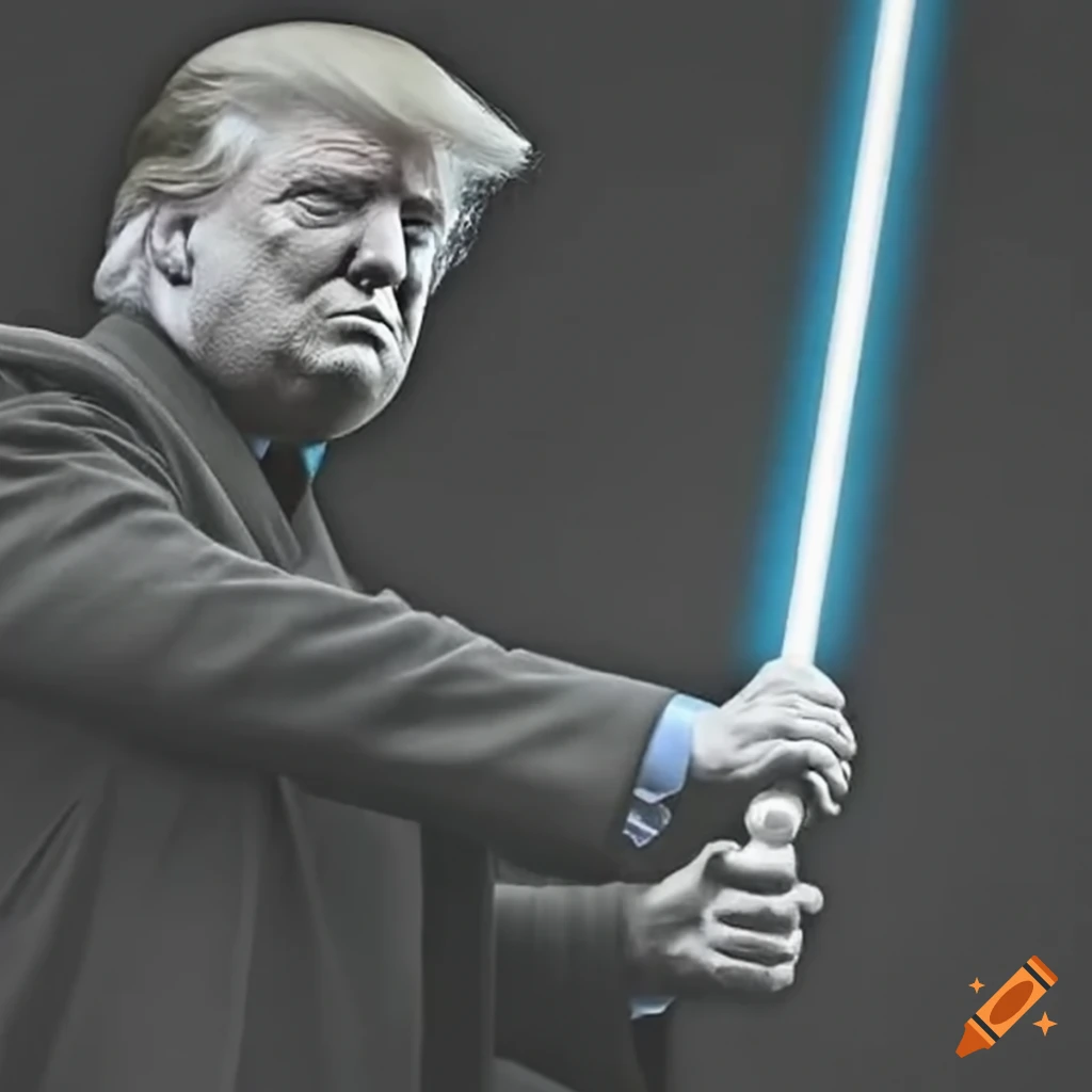 Satirical depiction of donald trump as a jedi with a lightsaber on Craiyon