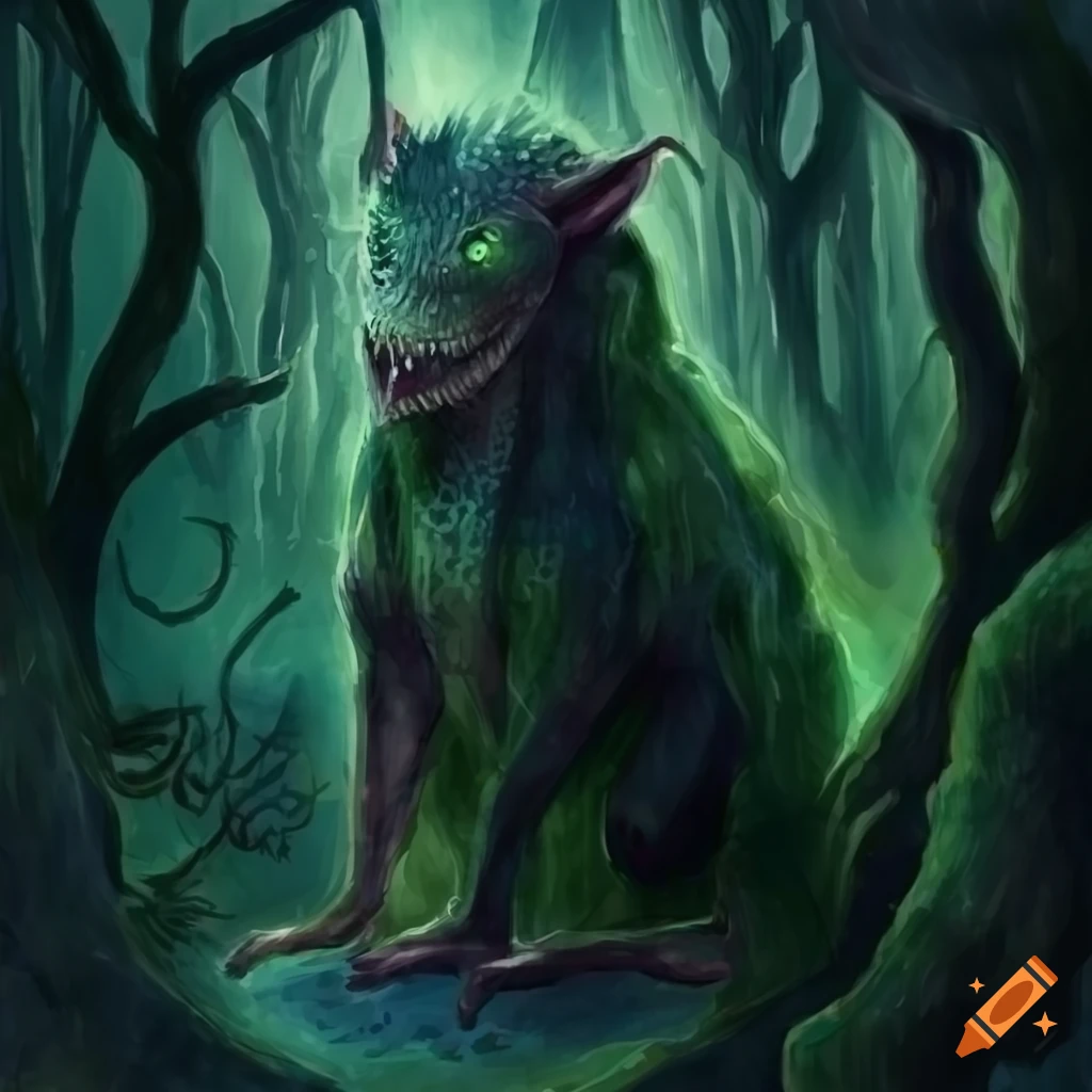 The puca monster transforming in an ancient forest with moonlight ...