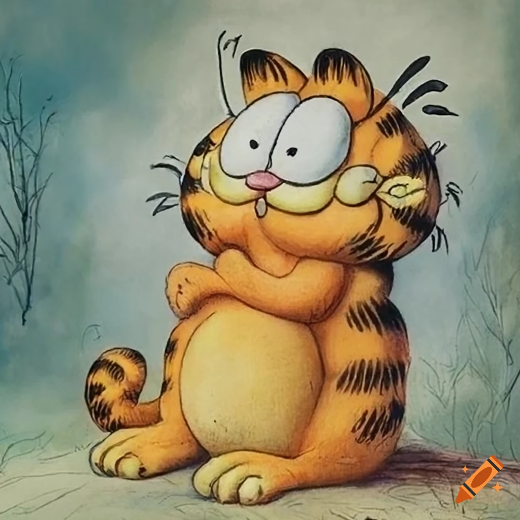 Illustration of garfield by beatrix potter in a fairy tale setting on ...