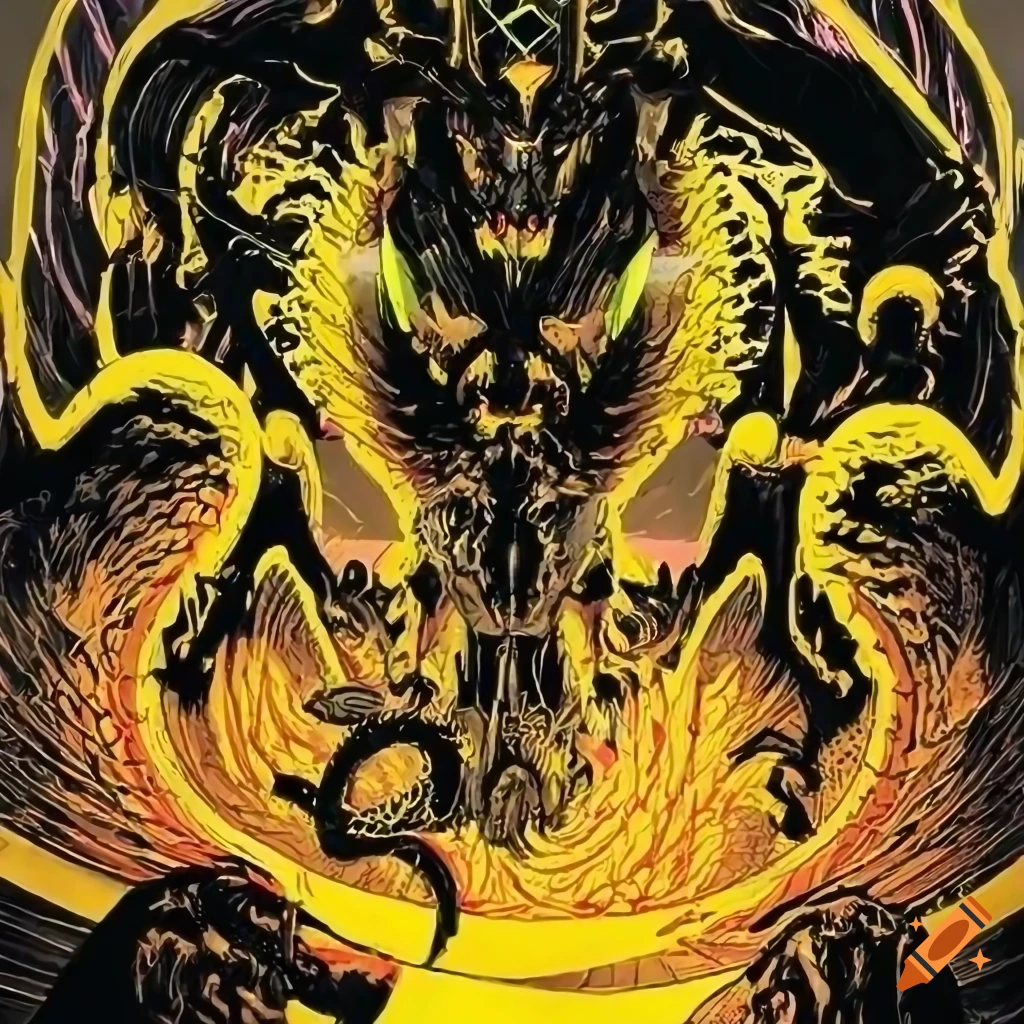 Neon orange and neon yellow and gold and black and white artwork ...