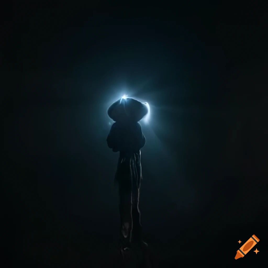 Mysterious black entity with glowing white eyes on Craiyon