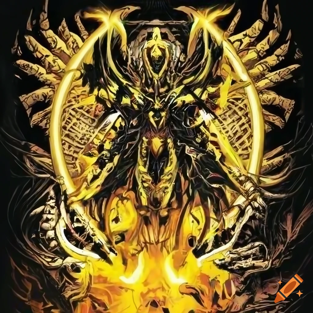 Neon art featuring demonic black dragon, angel apostle, and yggdrasil on Craiyon