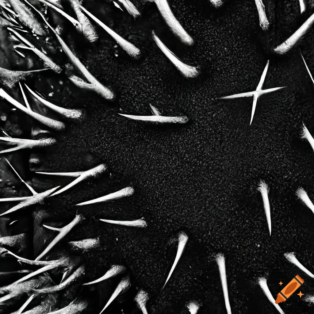 Sharp black and white spiky pattern resembling thorns or knives on Craiyon