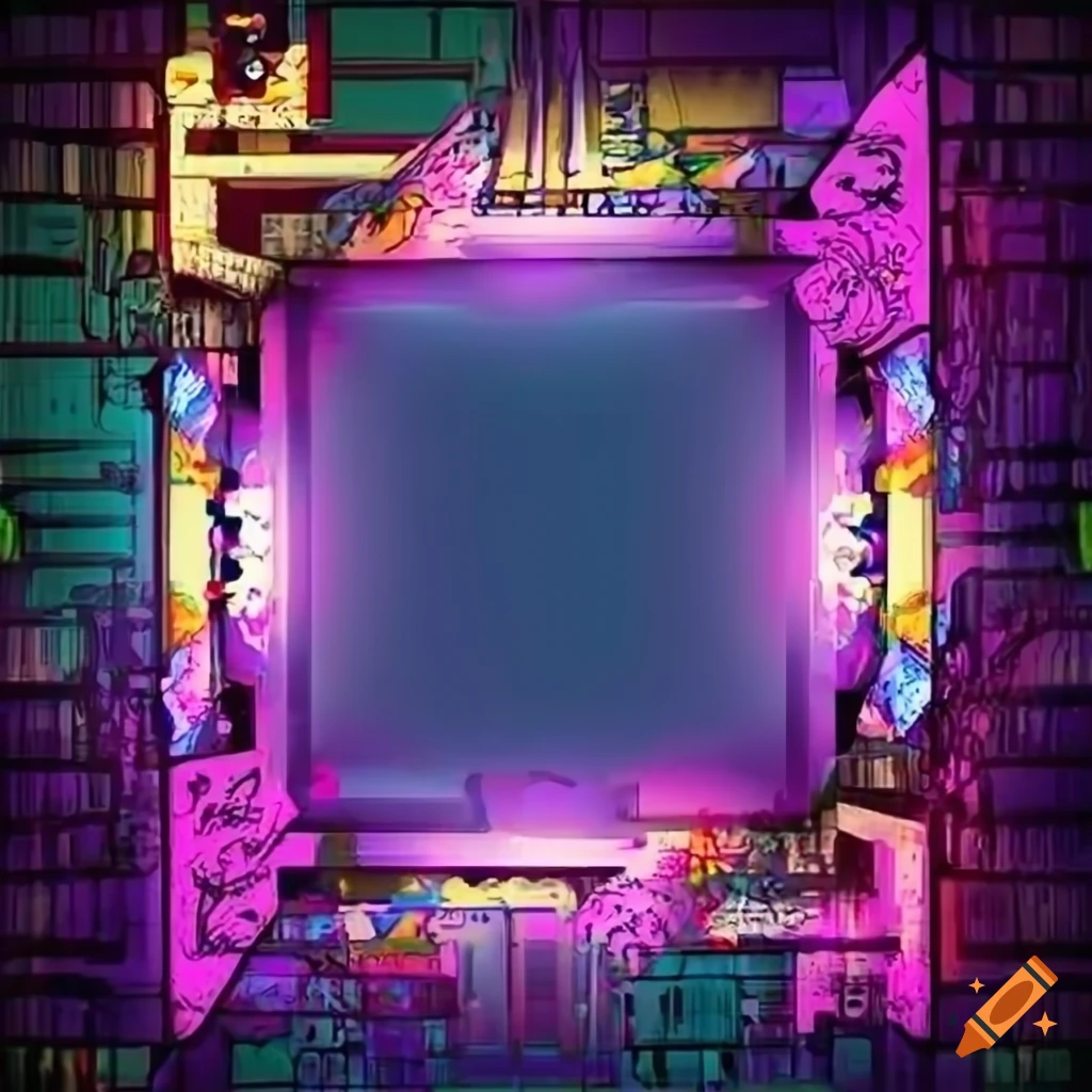 2d square frame border with cyberpunk hippie design on Craiyon