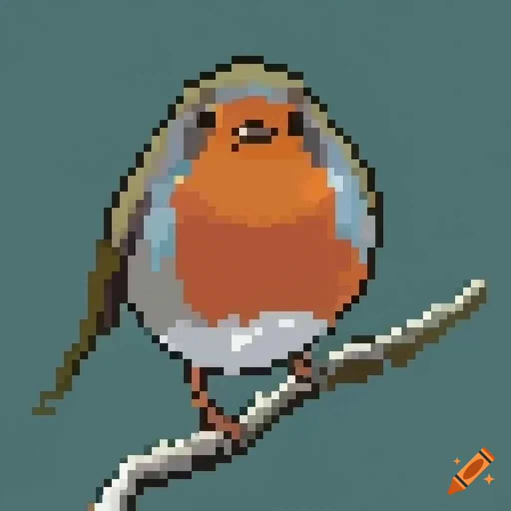 Pixel art of a robin bird on Craiyon