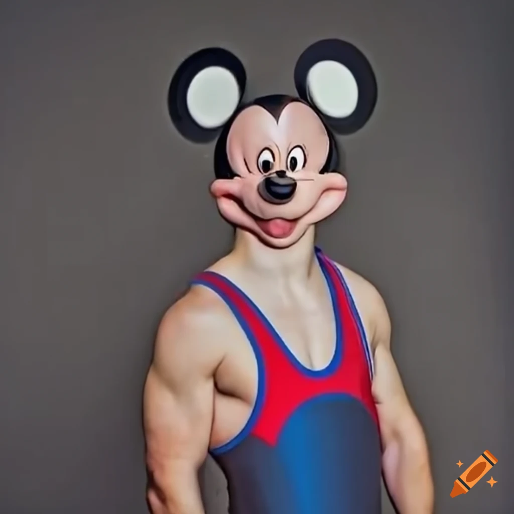 Mickey Mouse in a wrestling singlet on Craiyon