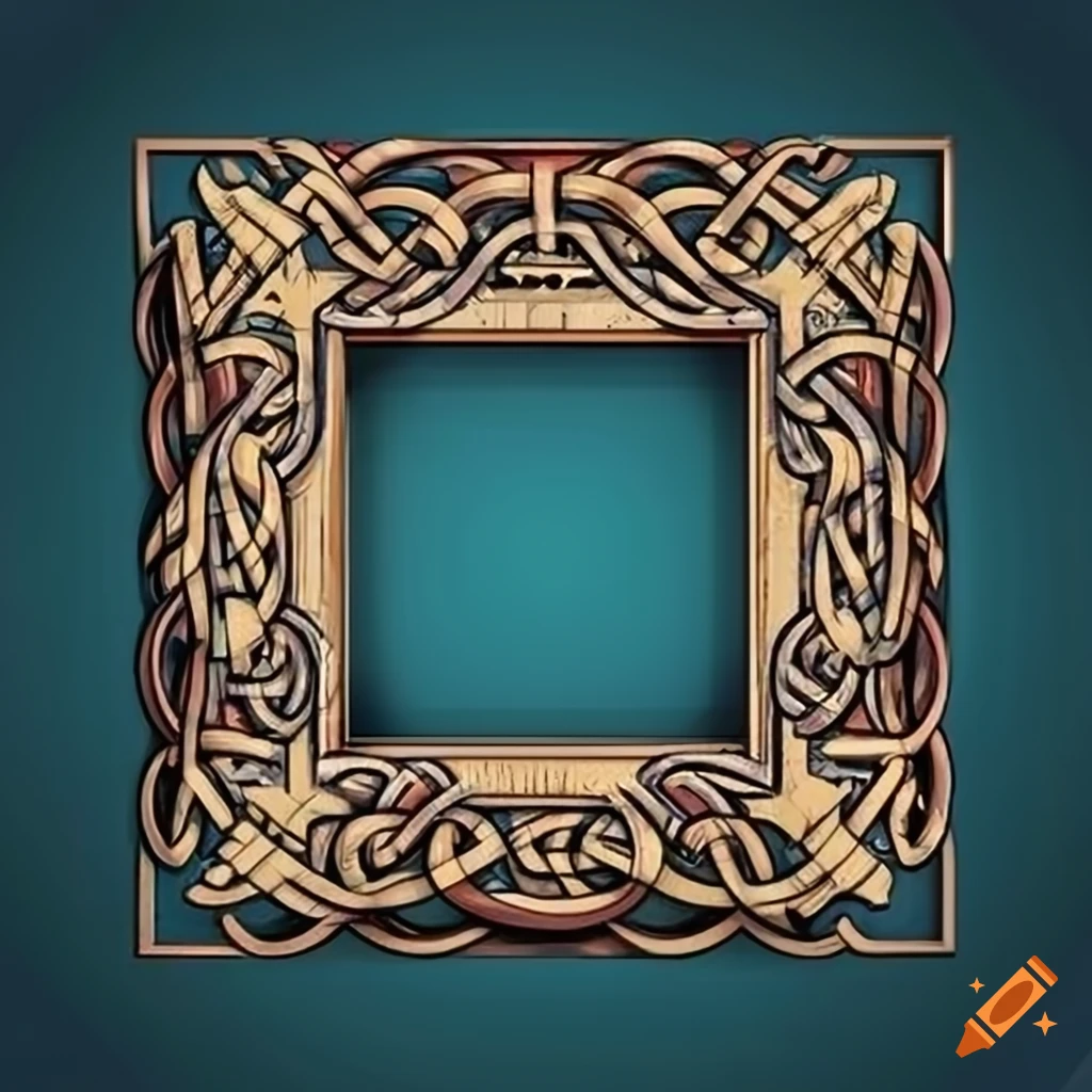 Norse mythology Viking design in 2D square border frame on Craiyon