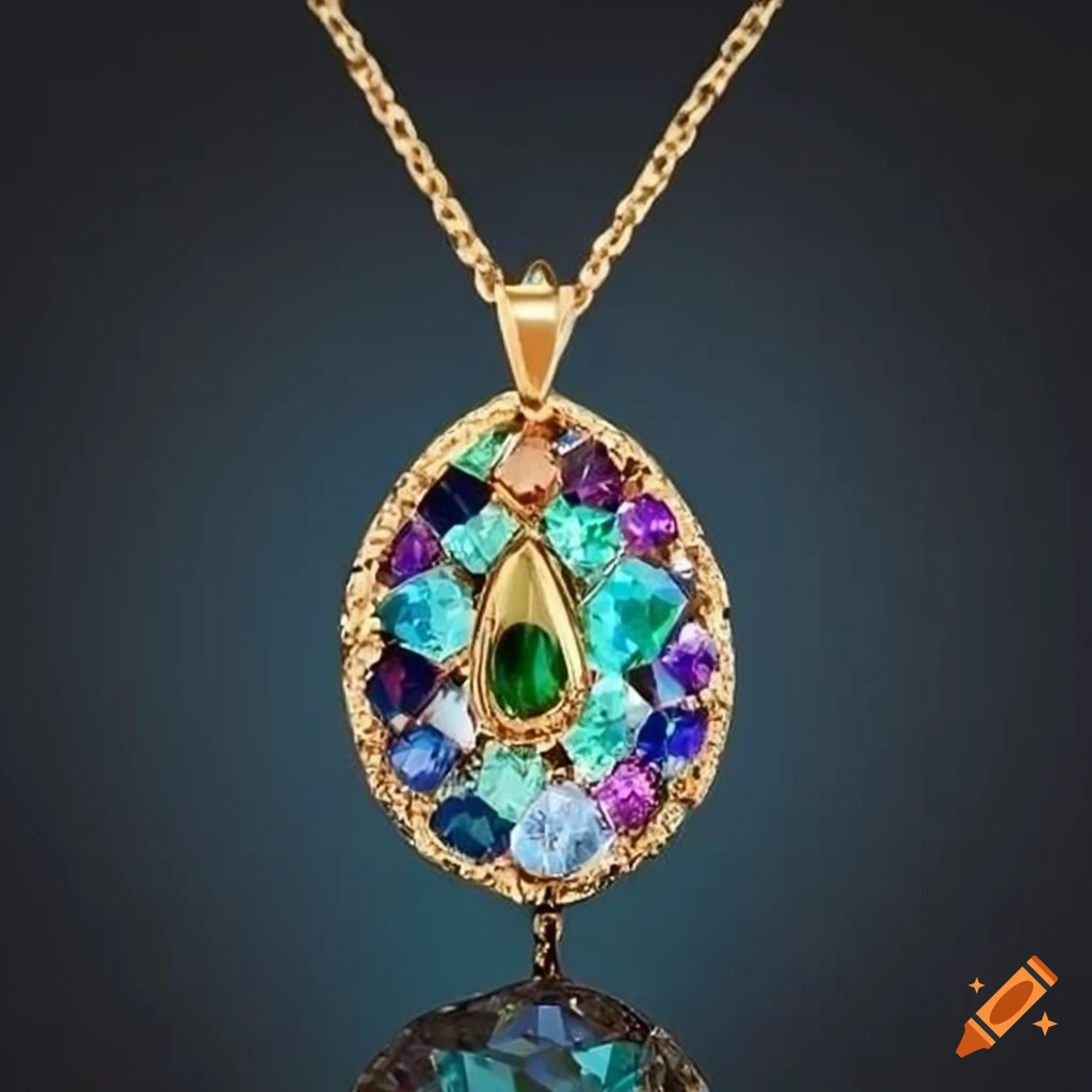 Colorful gemstone pendant with intricate design on Craiyon