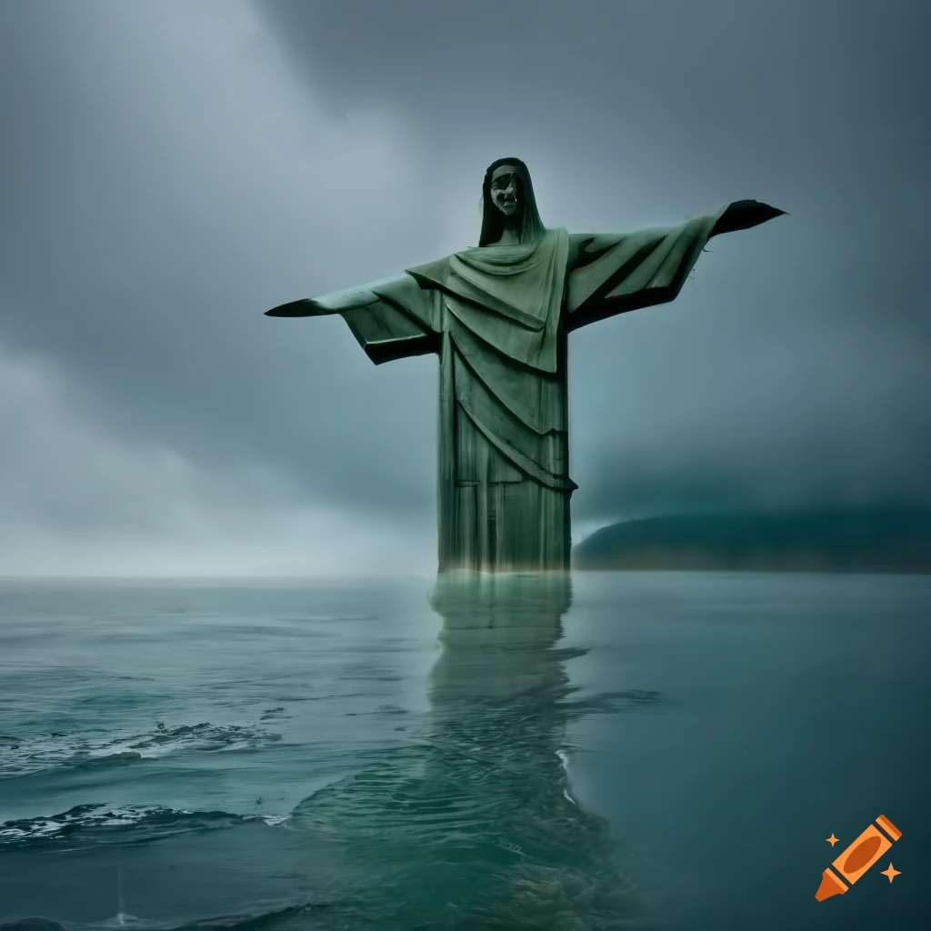 Post-apocalyptic Christ the Redeemer statue partially submerged under ...