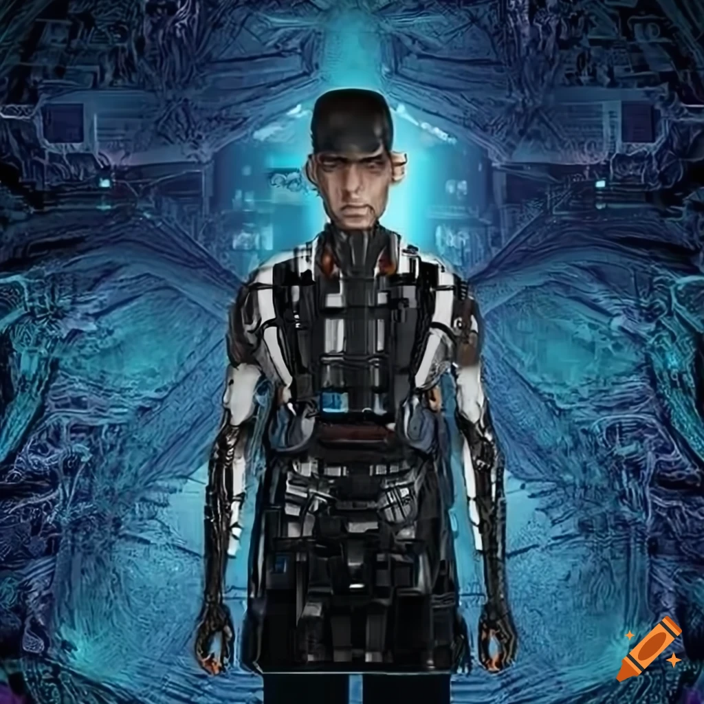 Futuristic male cyborg avatar protected by blockchain and encrypted ...