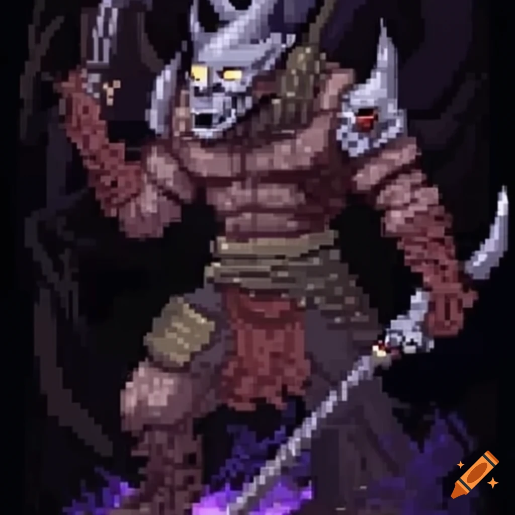 Pixel art demon soldier facing left on Craiyon