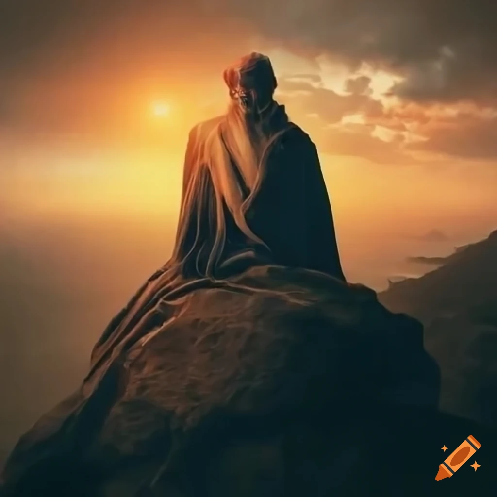 Philosopher contemplating on a hill on Craiyon