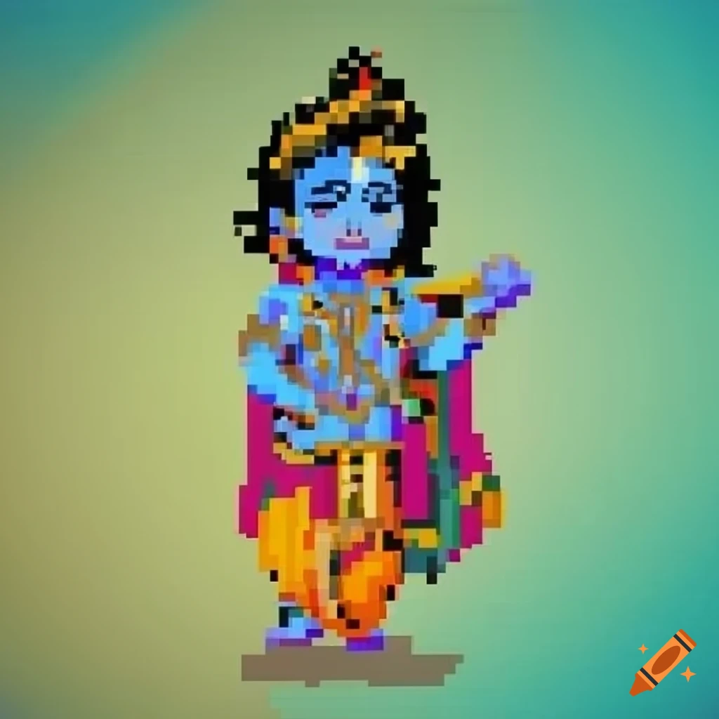 Pixel art sprite sheet of hindu god krishna on Craiyon
