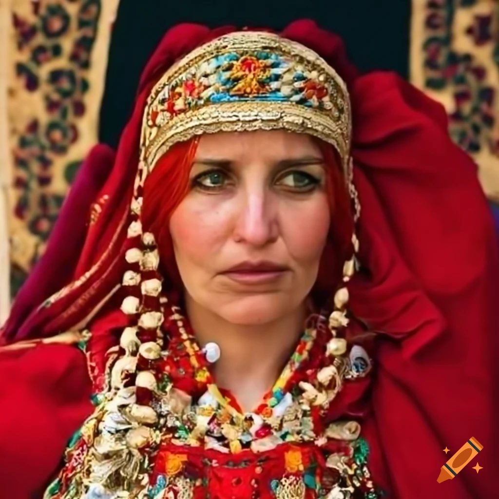 Berber woman in traditional Tunisian bridal outfit from Djerba on Craiyon