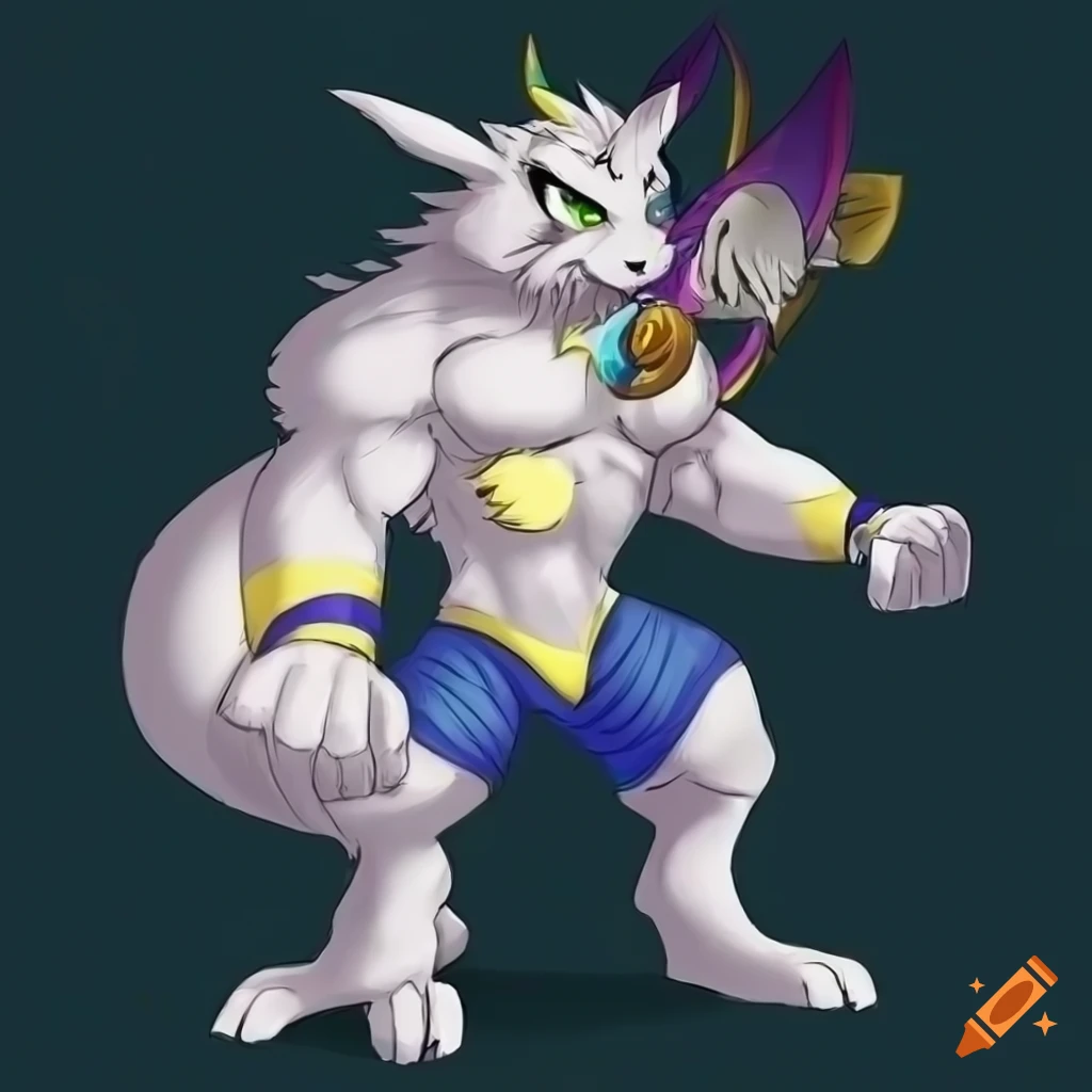 Gatomon depicted with large muscles and furry anthro art on Craiyon