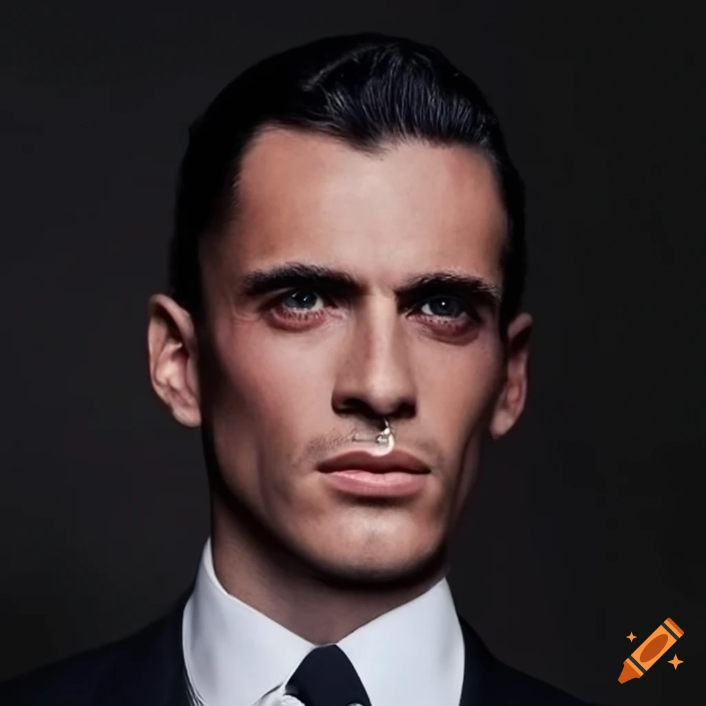 Tall and brooding man with sharp features and dark hair on Craiyon