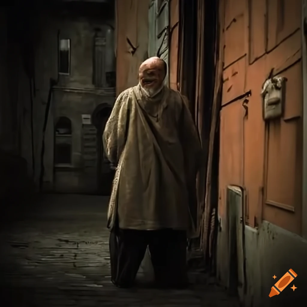 Elderly man in a back alley on Craiyon