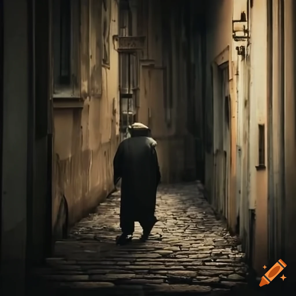 Elderly man in a back alley on Craiyon