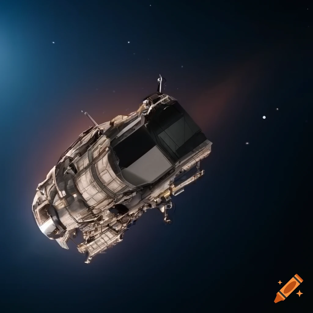 Interstellar spacecraft with segmented windshield and large engines on ...