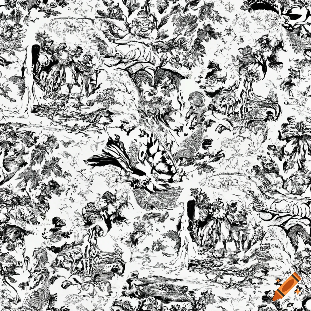 Tileable toile de jouy romantic pattern in monochrome on Craiyon