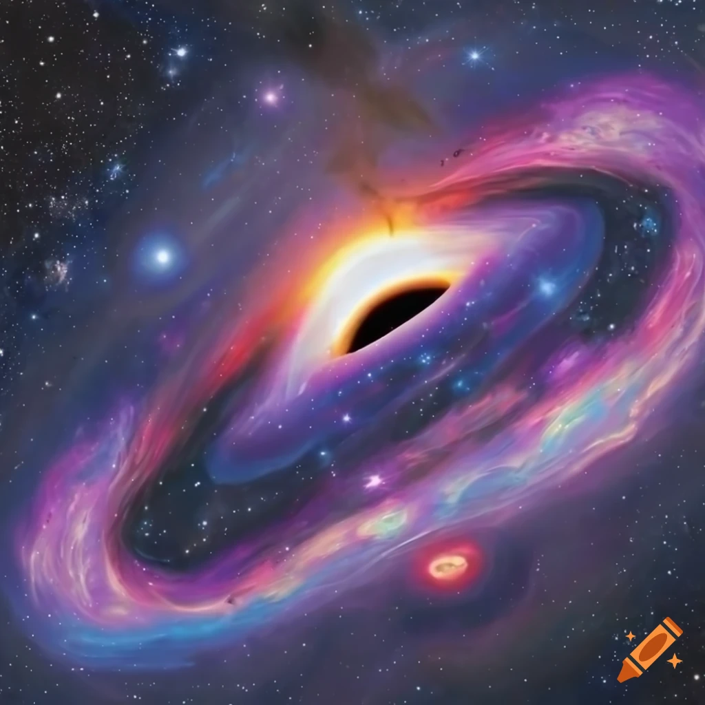 Cosmic realm with a mesmerizing black hole surrounded by shimmering ...