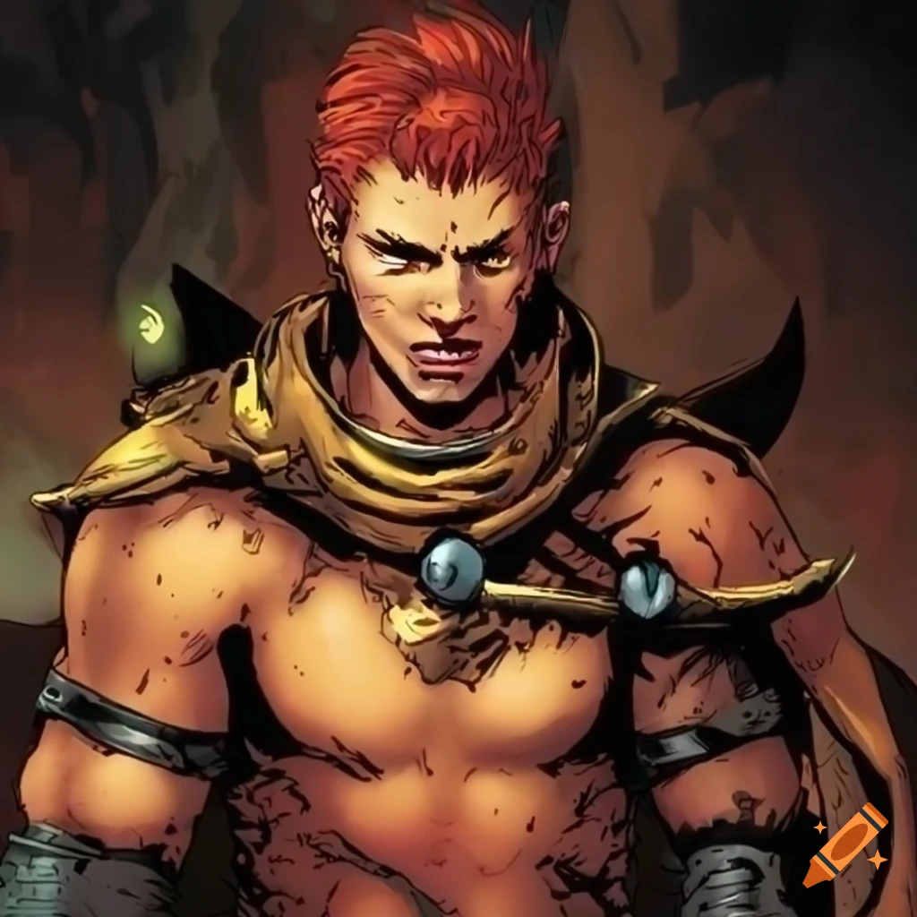 Male fantasy fighter in a comic illustration on Craiyon