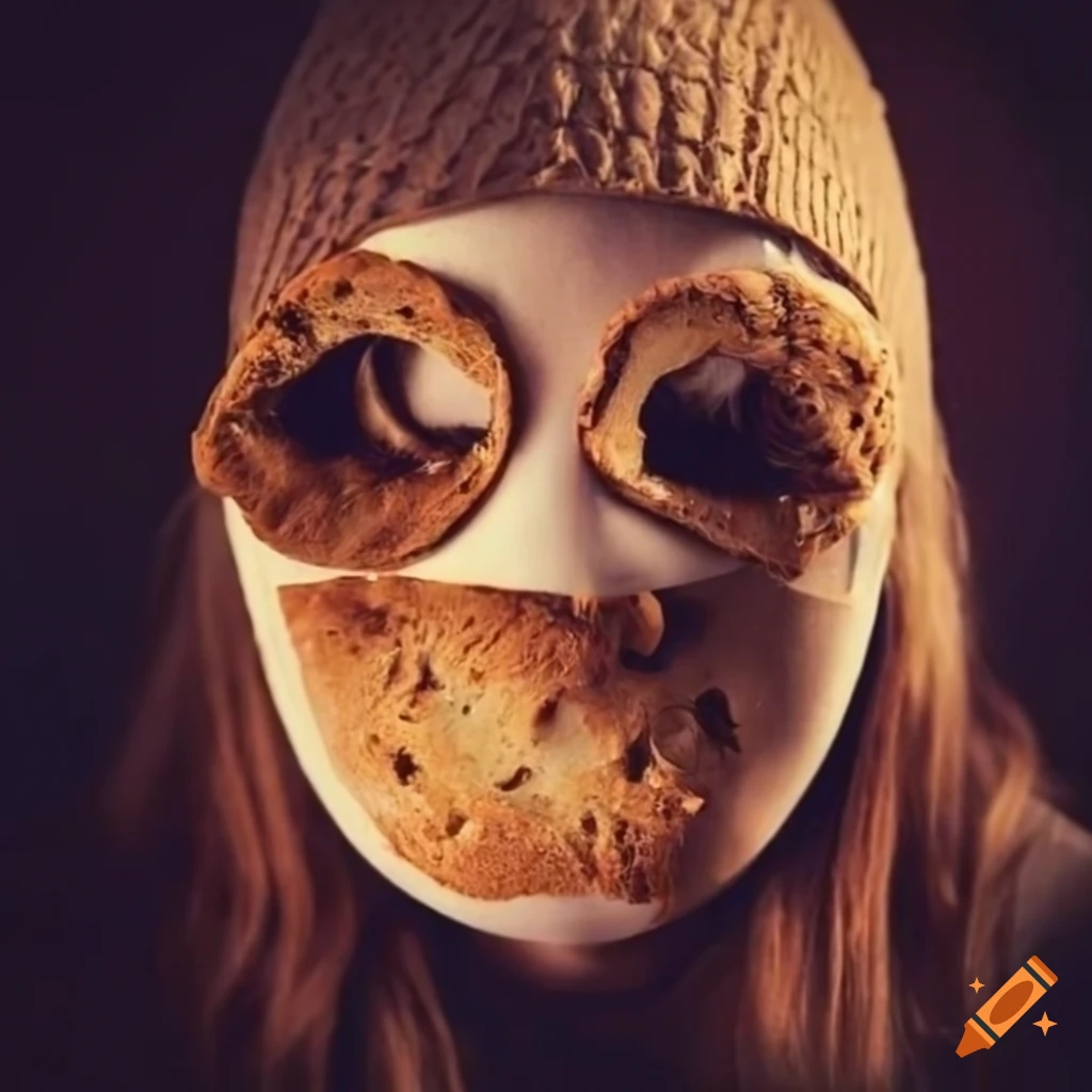 Vintage polaroid photo of a woman with a bread mask on Craiyon