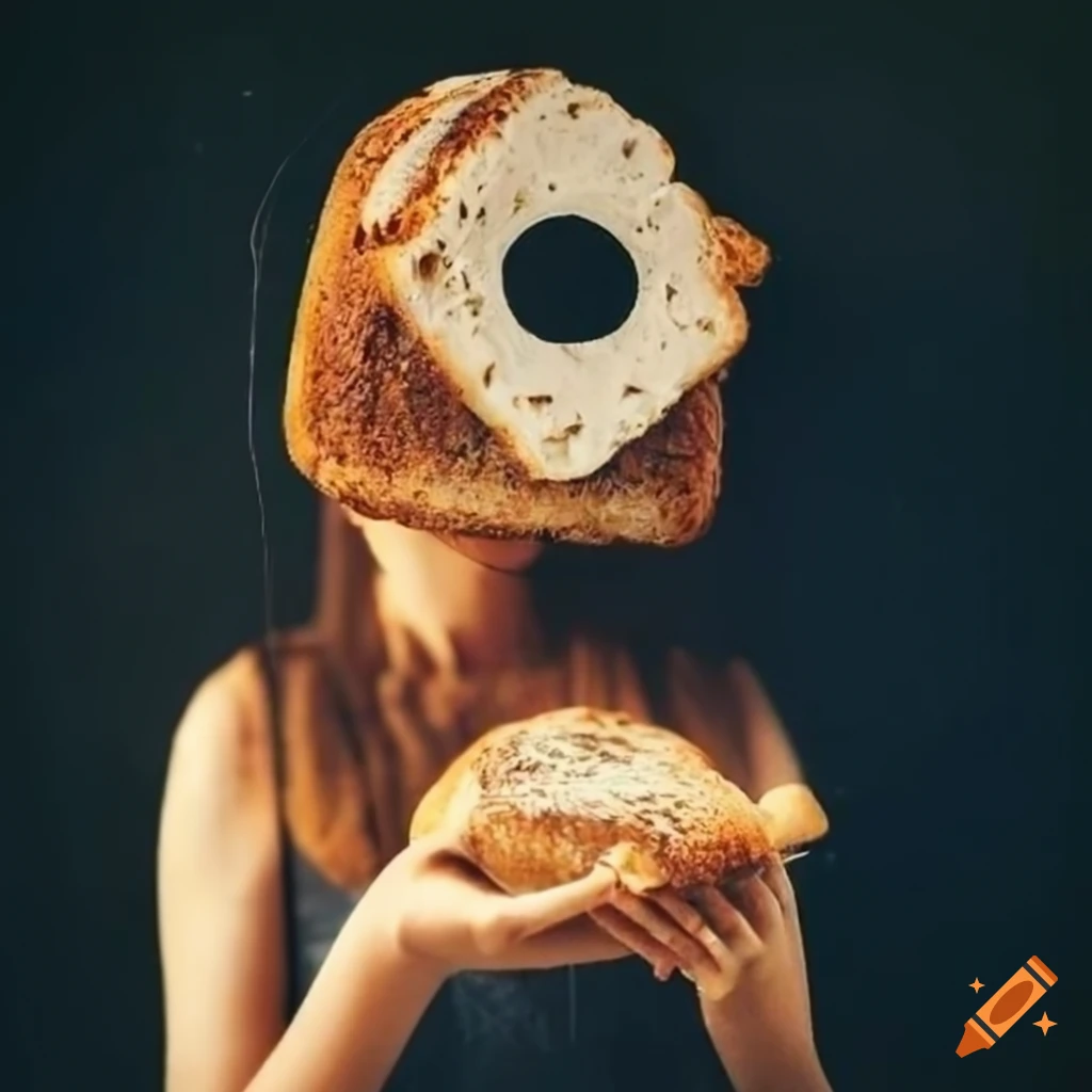 Vintage polaroid photo of a woman with a bread mask on Craiyon