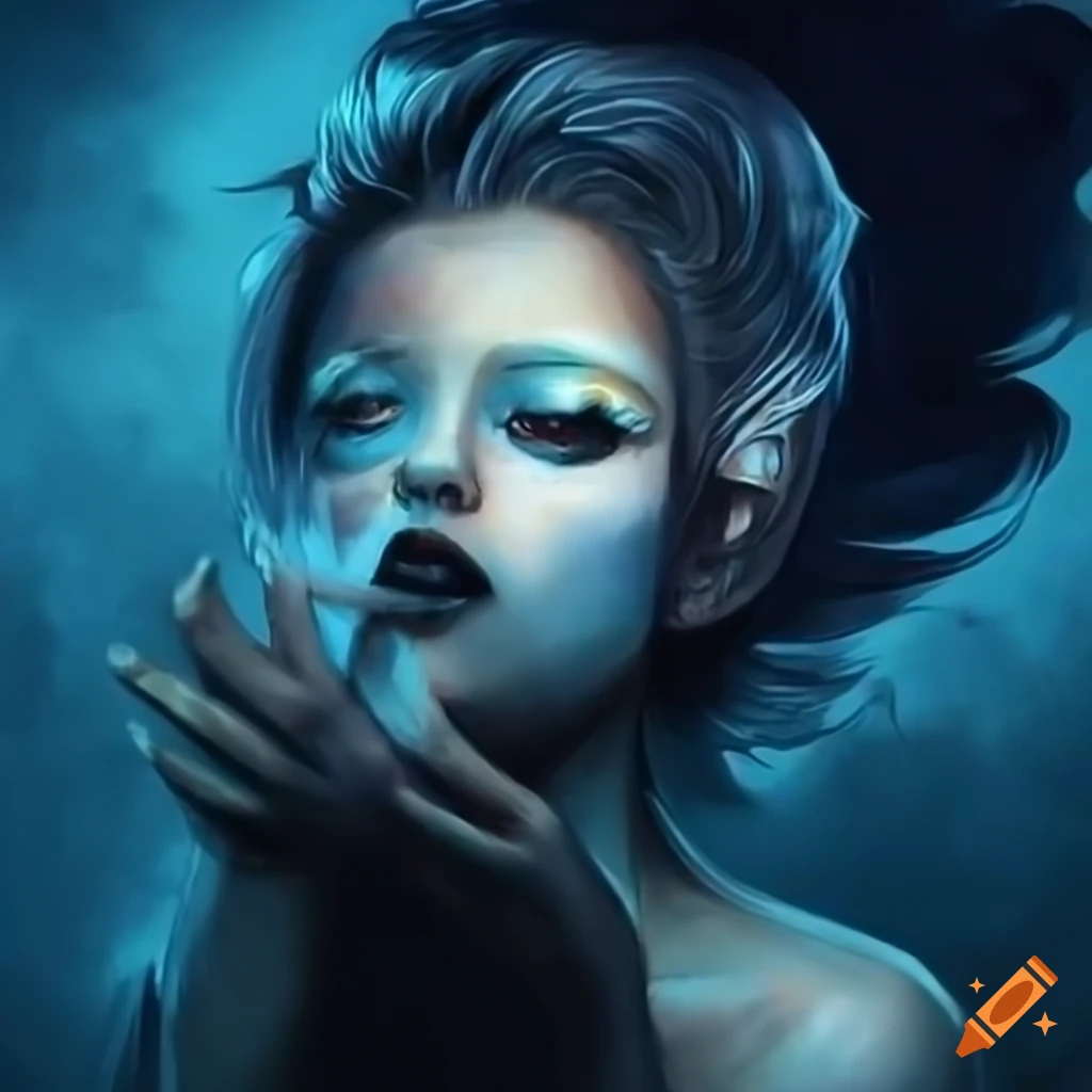 Illustration of a water element witch sorceress on Craiyon