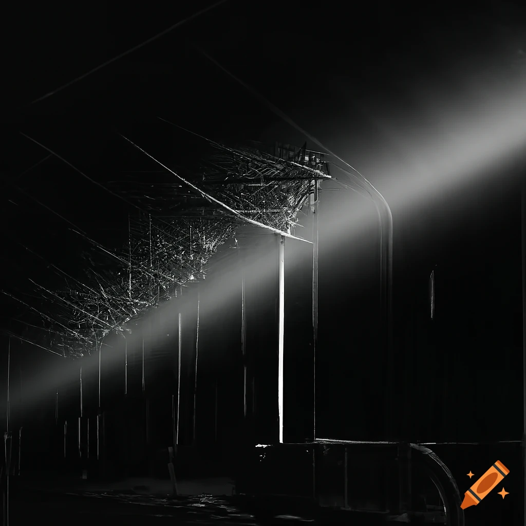 Monochrome high-contrast artistic photograph of a power pole on Craiyon