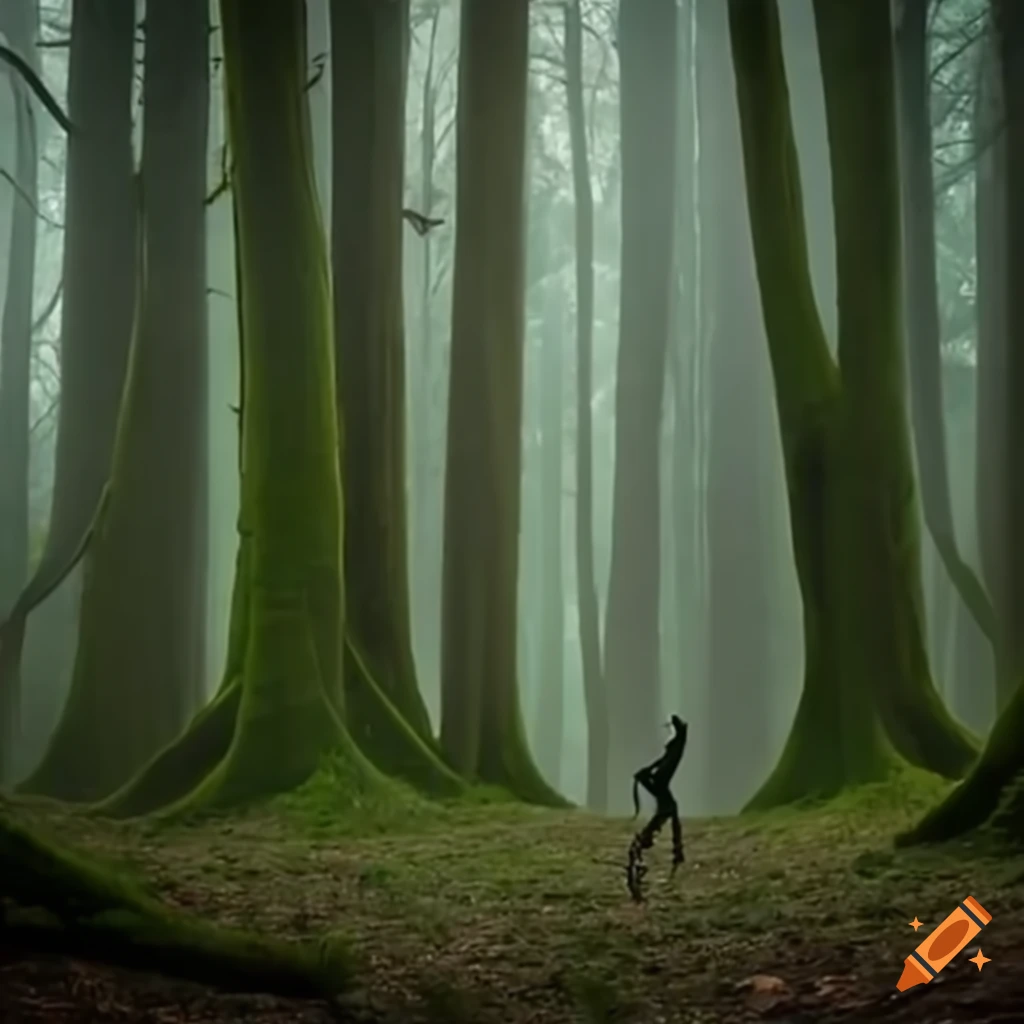 Aliens marching through the forest towards their spaceship on Craiyon