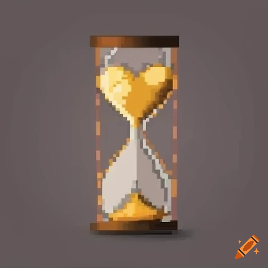 Golden heart-shaped hourglass clock in pixel art style on Craiyon