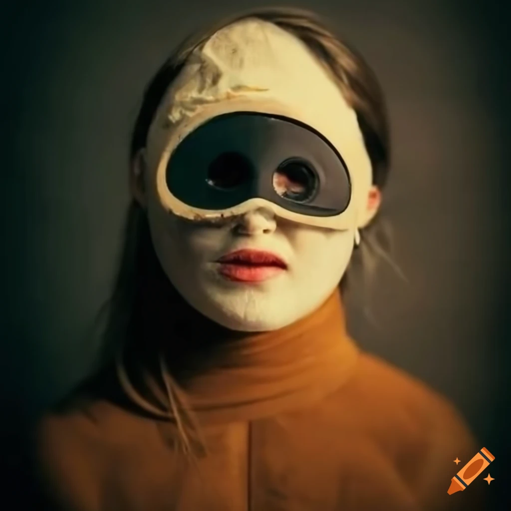 Vintage polaroid photo of a woman wearing a bread mask on Craiyon