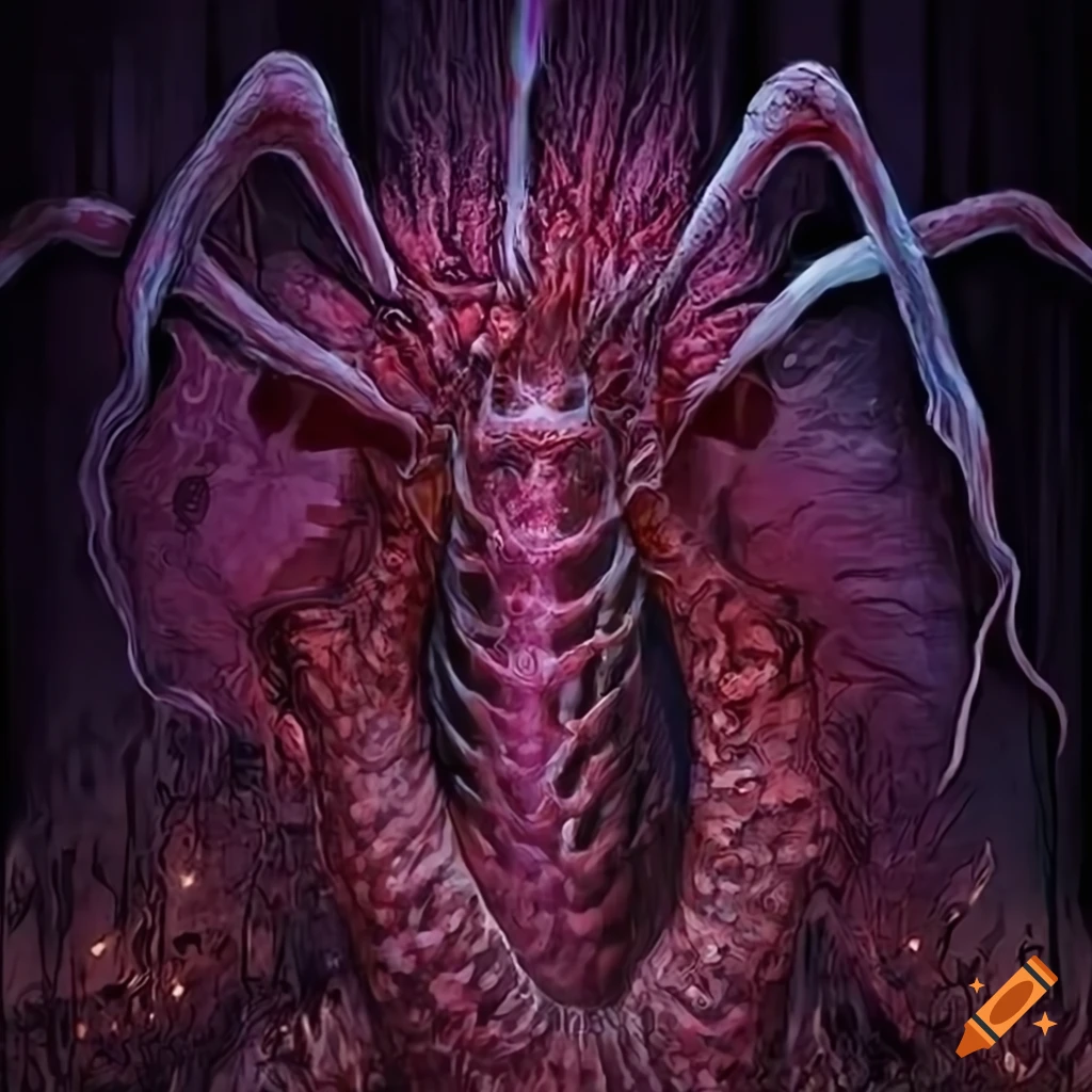 Colossal amorphous entity with shifting crimson form and tendrils of ...