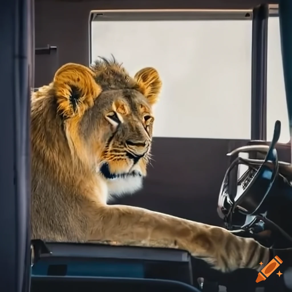 Lion driving a semi truck on Craiyon