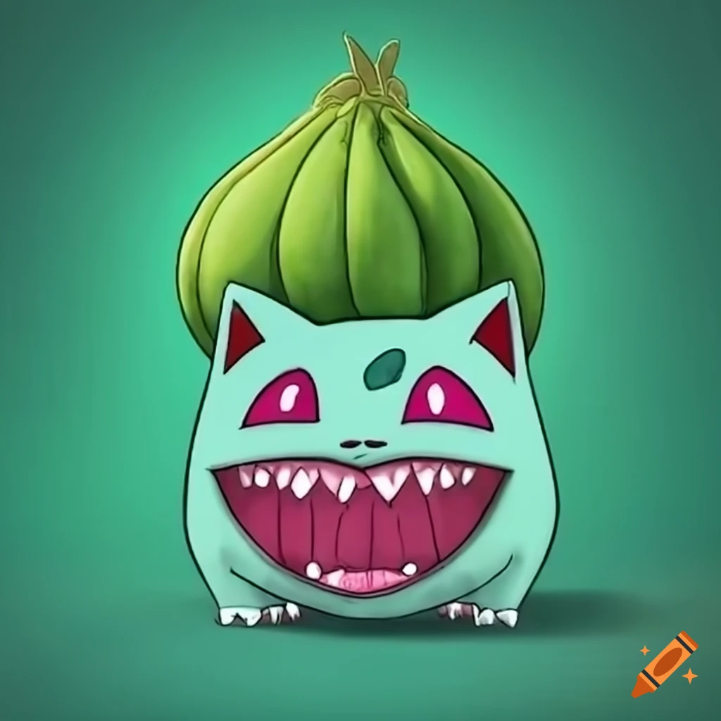 Bulbasaur with a troll face in hanna barbara style on Craiyon