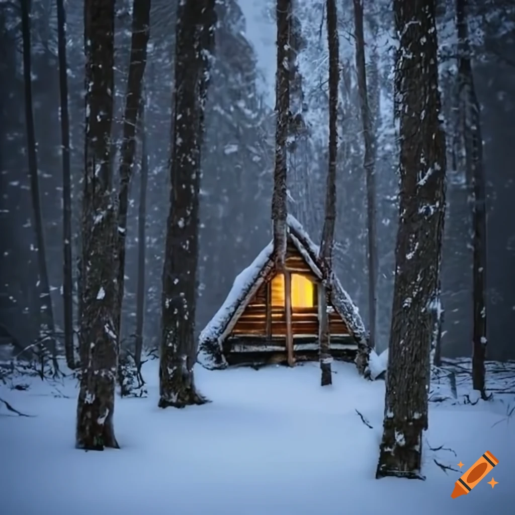Realistic winter cabin in the woods on Craiyon