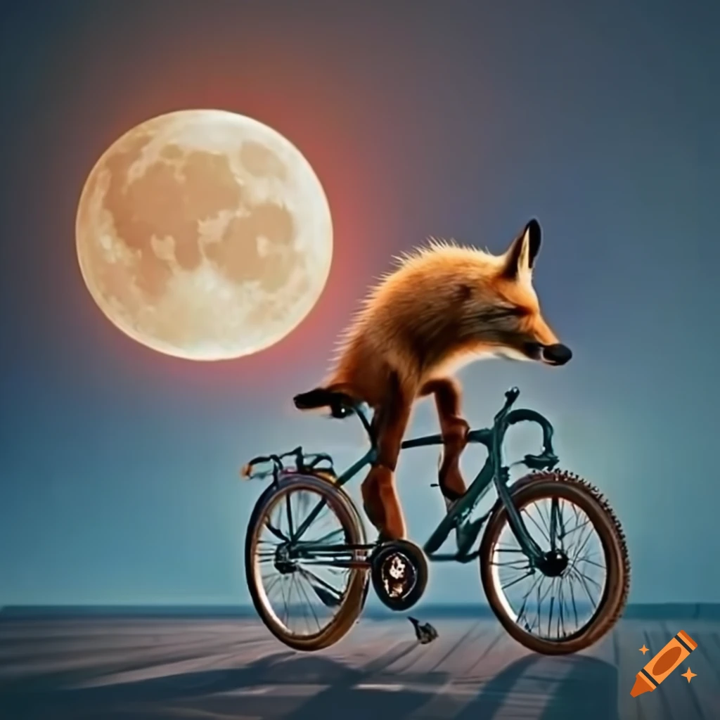 Fox riding a bike around the moon on Craiyon