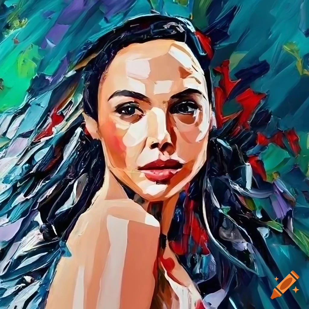 Palette knife painting of Gal Gadot on Craiyon